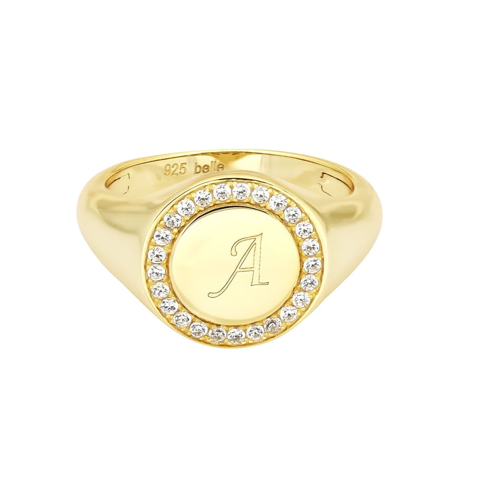 Belle Initial Signet CZ Ring
